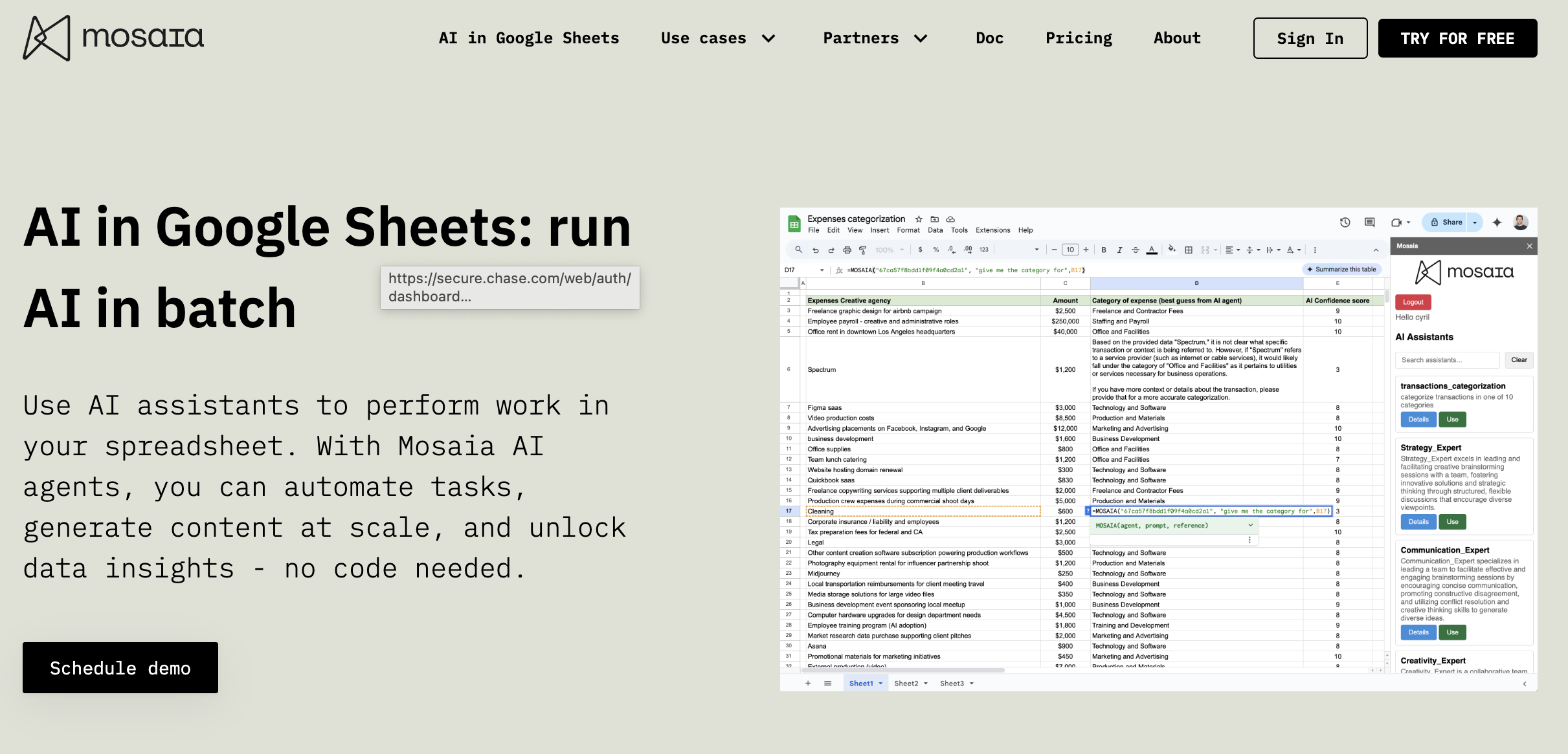 AI agent to perform work in your Google Sheets™