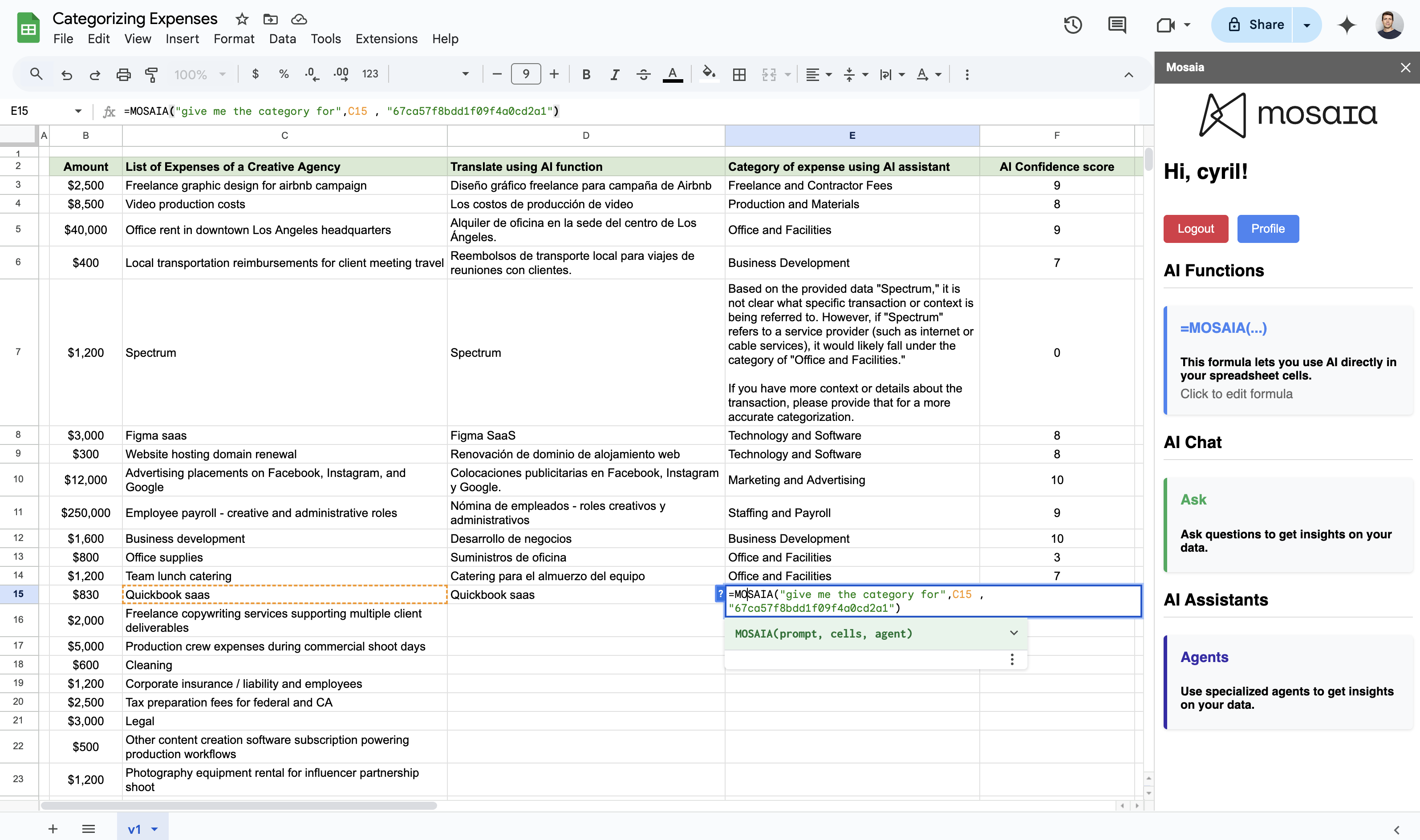 AI agent to perform work in your Google Sheets™