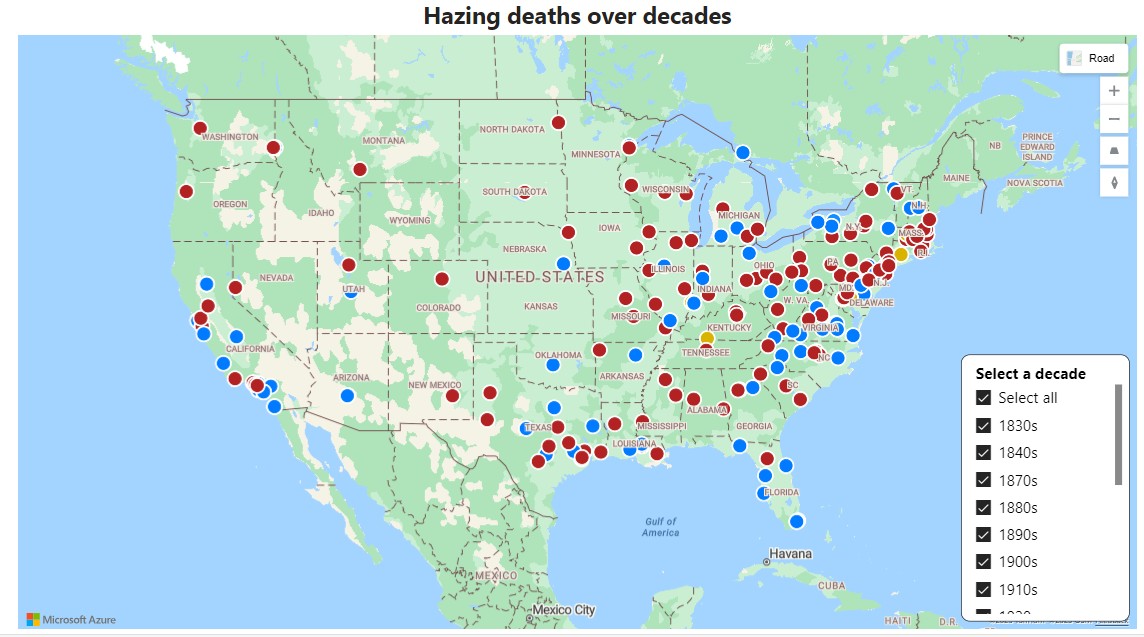 An overview of hazing deaths with maps, data visualizations