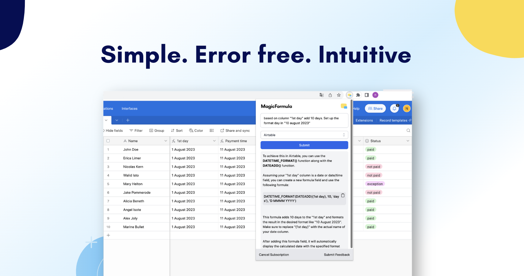 AI Formula bot | AI data Analyst in a Chrome extension | Excel AI GoogleSheets SQL Airtable DAX ...